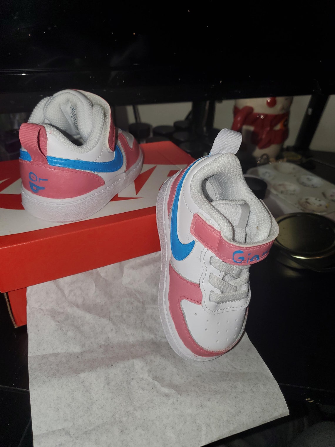Custom hand painted Nike Court Borough Low Pink and Blue | Etsy Custom hand painted Nike Court Borough Low Pink and Blue | Etsy