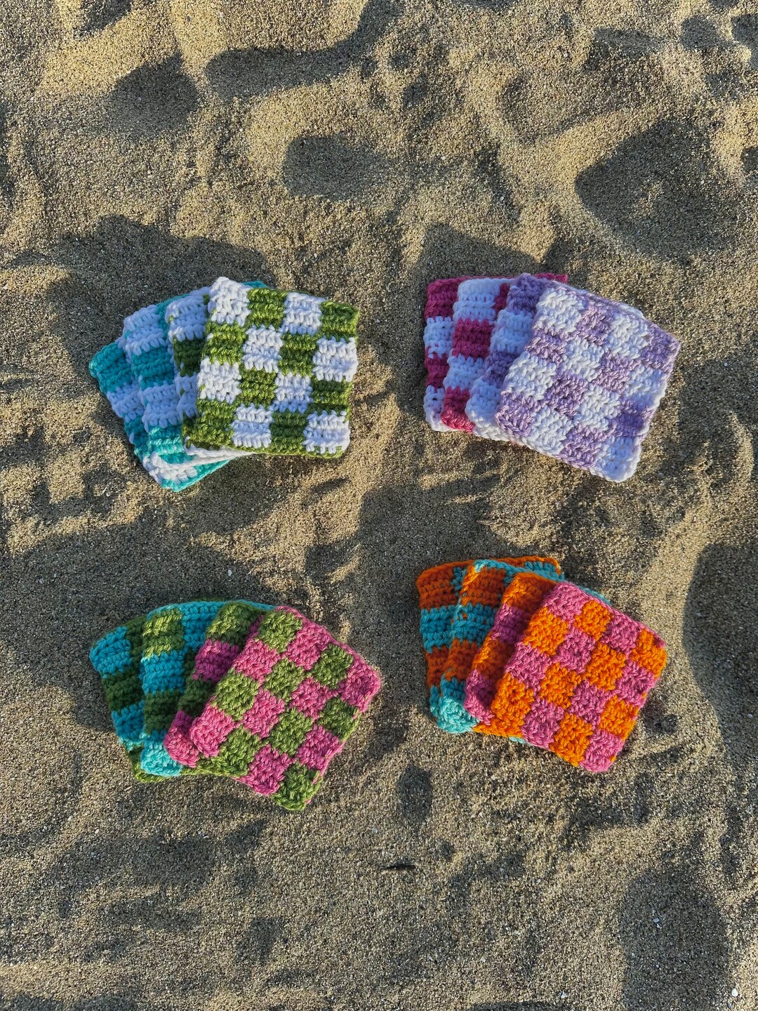 Crochet Checkered Coaster Set - Etsy
