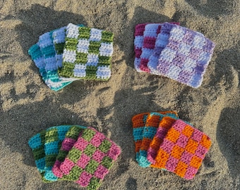 Checkered Crochet Coasters Set of 2, 3, 4, 5, or 6 Customizable Crochet ...