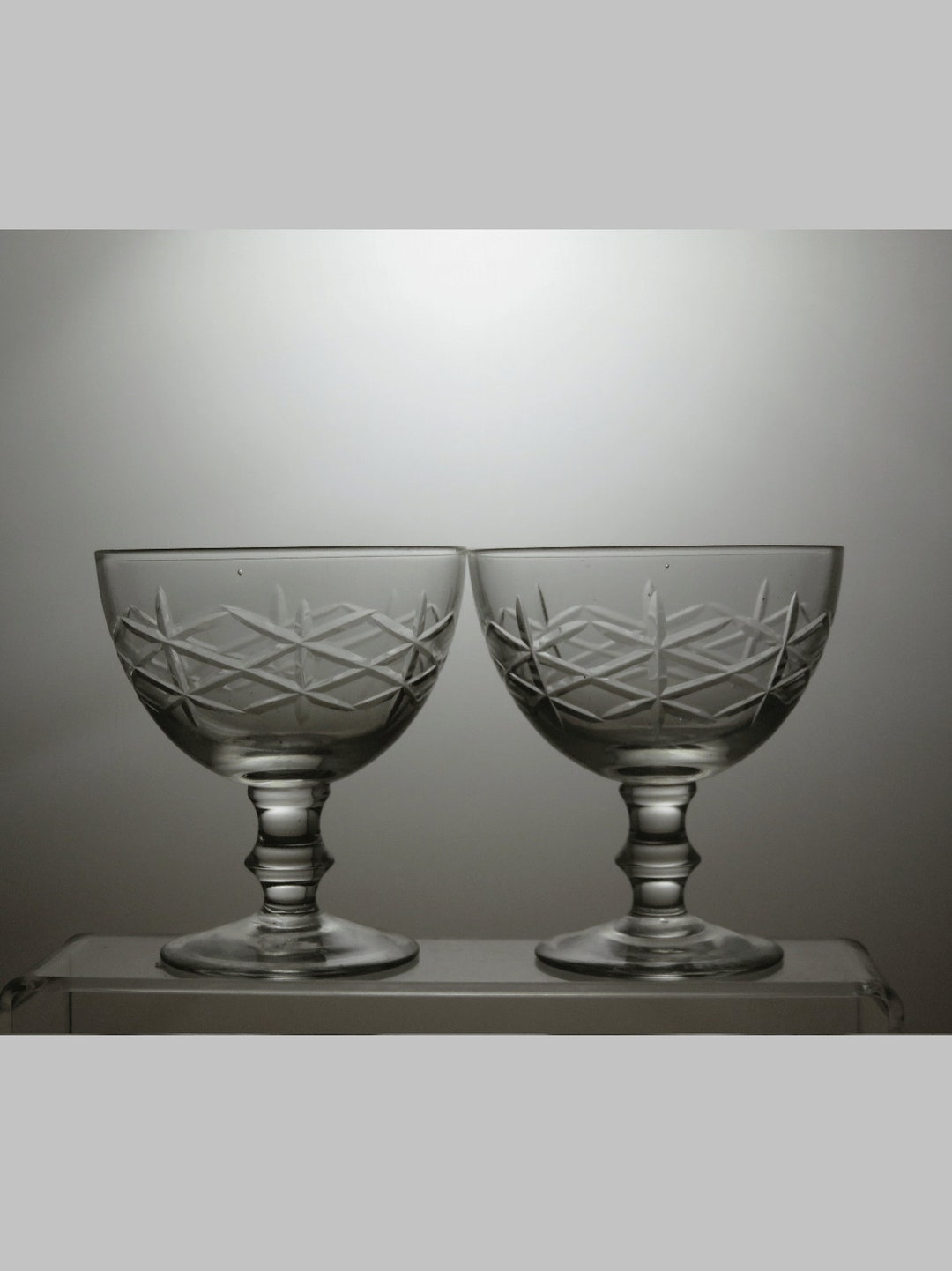Vintage Crystal Cut Glass Set Of 2 Dessert Bowls 4 14 42d Etsy