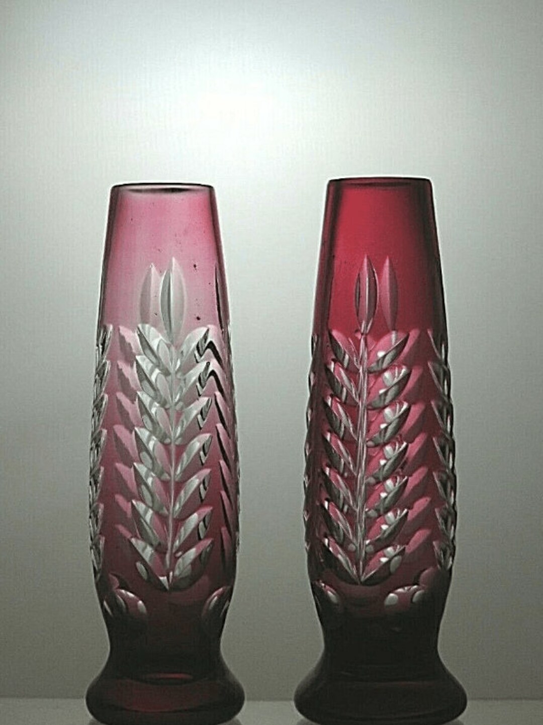Cut Glass Ruby Red Crystal Set of 2 Vases 7 25A - Etsy