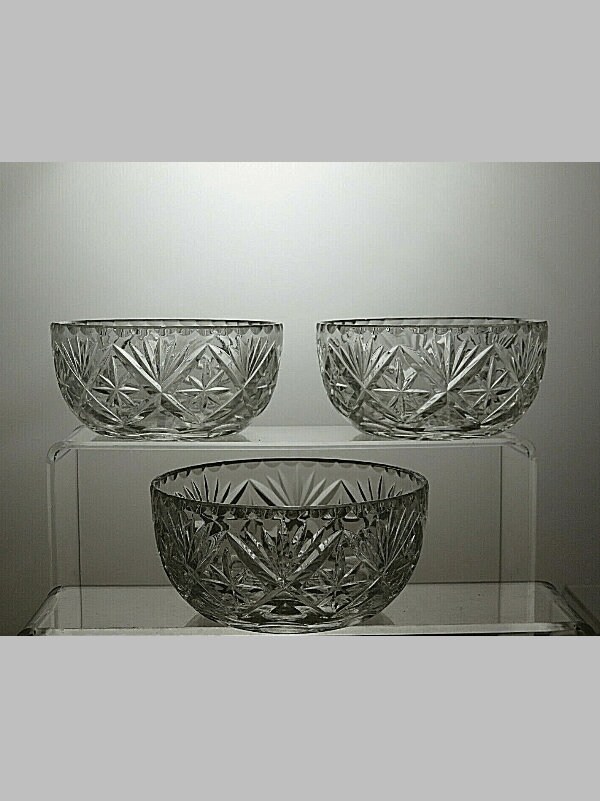 Georgian Crystal chatsworth Cut Glass Set of 3 Serving Finger Bowls 2 1 ...