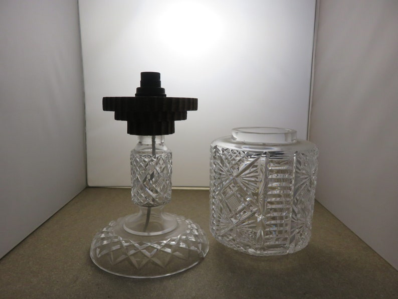 Vintage Large Heavy Cut Crystal Glass Lamp Base & Shade 14 1/4 84A - Etsy