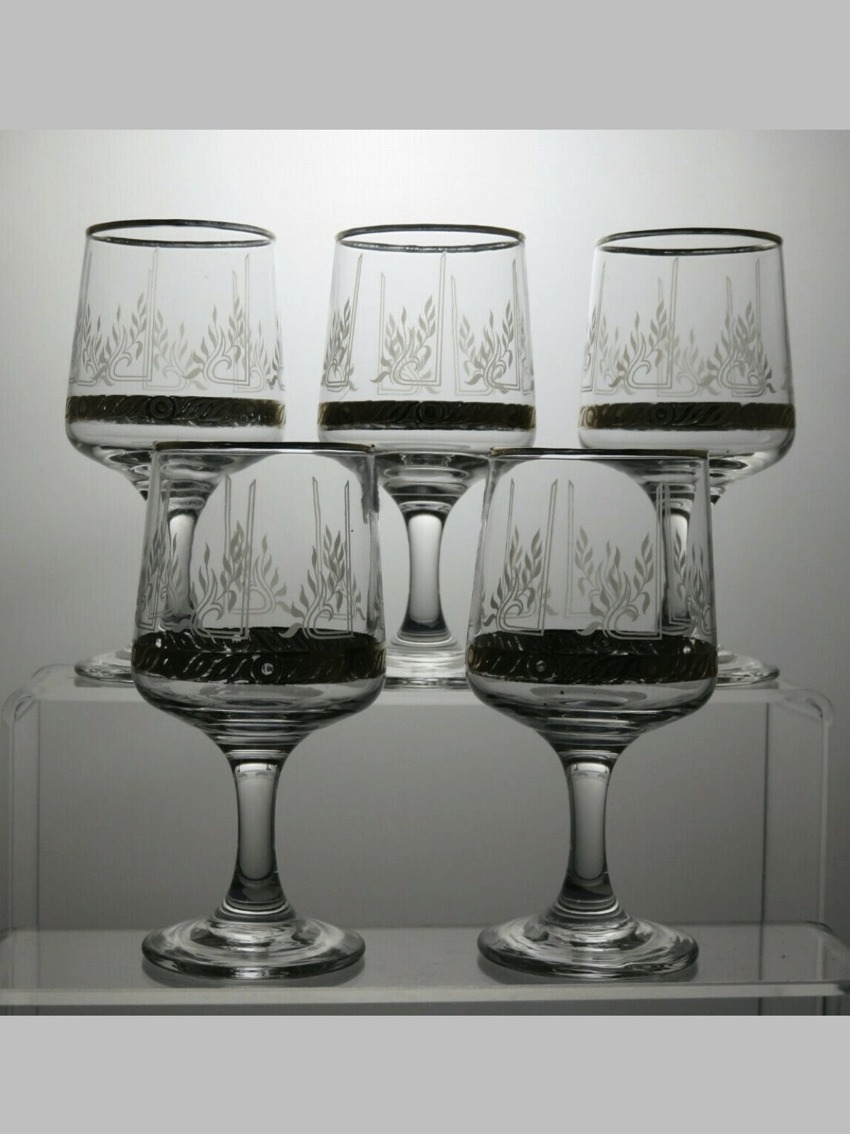 Vintage Etched Crystal Sherry Glasses Set of 5 With Silver Rim - Etsy UK