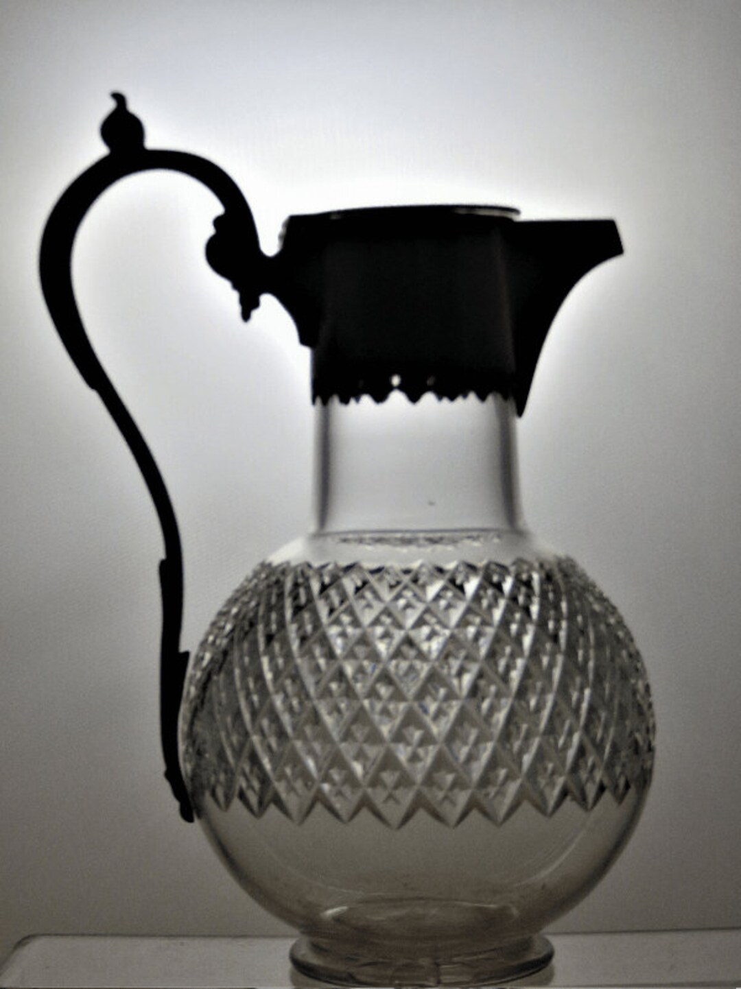 Antique Cut Crystal Round Decanter With Silver Plated Top Rim 7 7/8 15C ...