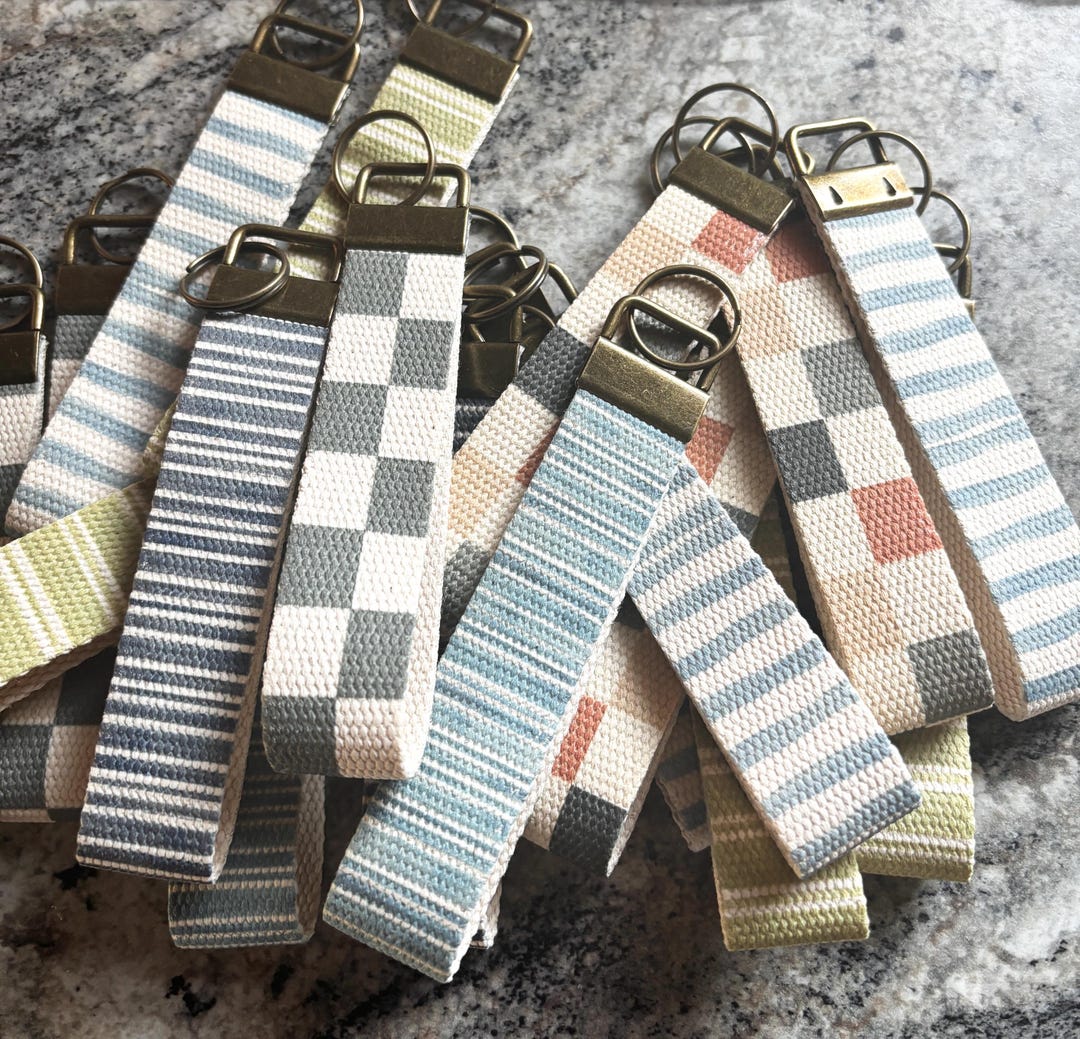 Cotton Wristlet 1 Inch Wide Keychain Bronze Hardware Colorful Key Fob ...