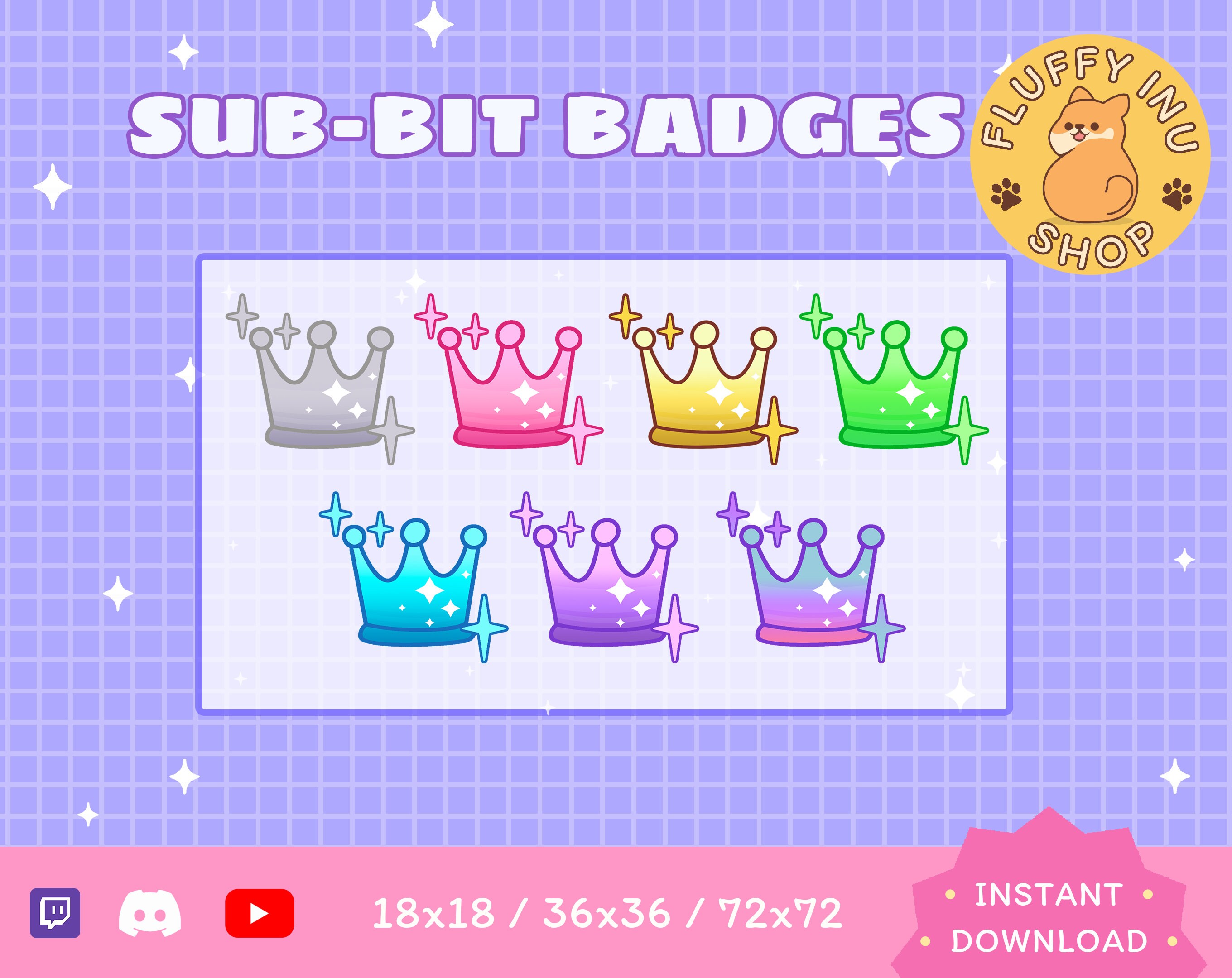 7x Twitch Sub Badges / Bit Badges / Crown / Kawaii / Streamer - Etsy