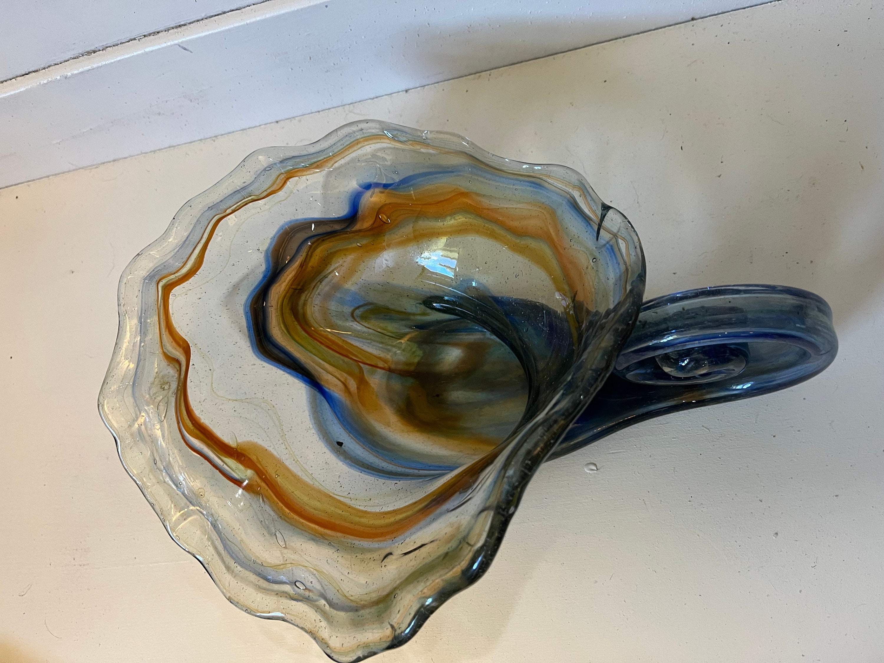 Vintage Glass Cornucopia Blue Amber Swirl - Etsy