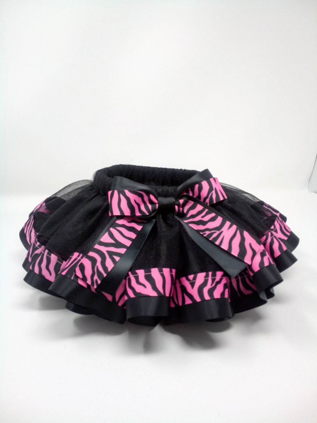 Girls Black Tulle Tutu: Pink Zebra Ribbon Trim - Etsy