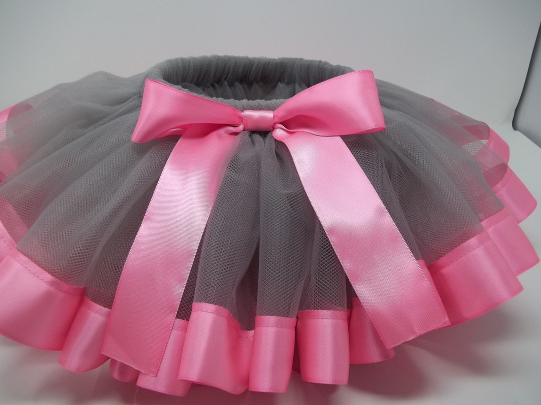 Gray Tulle Tutu: Bubblegum Pink Ribbon Trim, Girls 3T - Etsy
