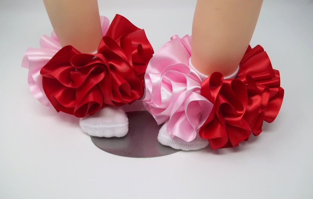 Light Pink and Red Ruffle Socks: Pink and Red Tutu Anklets - Etsy