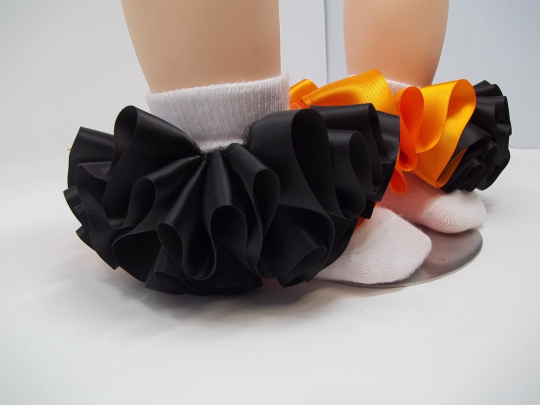 Ruffle Tutu Socks: Black & Orange Satin Anklets - Etsy