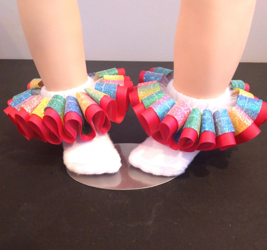 Rainbow Glitter Ruffle Tutu Socks - Toddler Anklets - Etsy