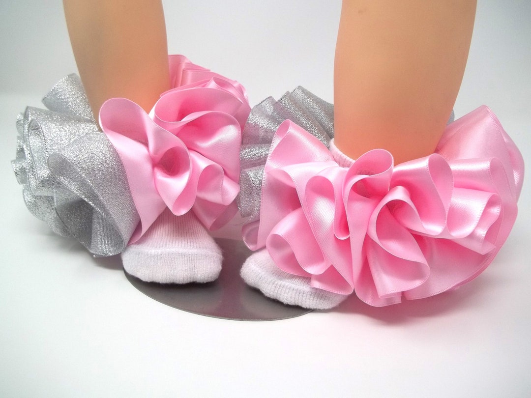 Girls Light Pink and Silver Glitter Ruffle Tutu Socks/toddler Ruffle ...