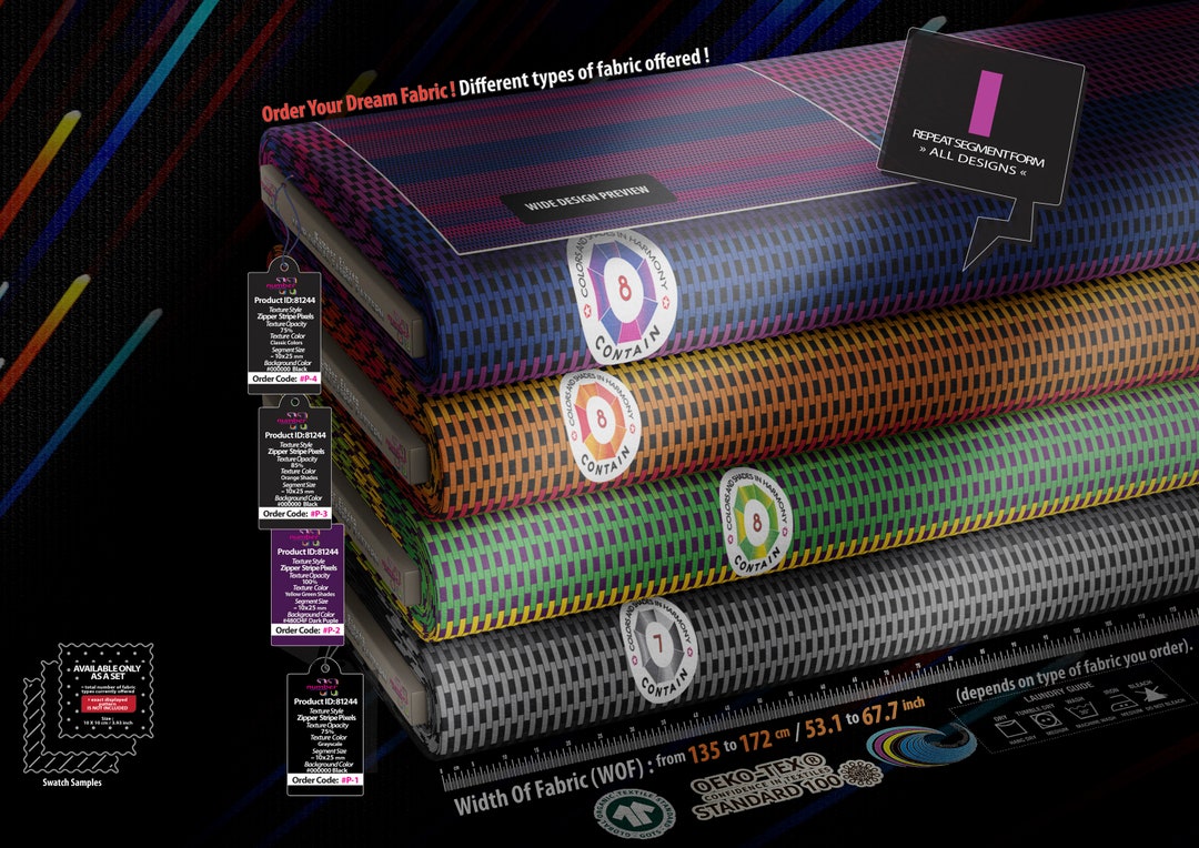 81244 _ Zipper Stripe Pixel Style Upholstery Geometric Gradient Mosaic ...