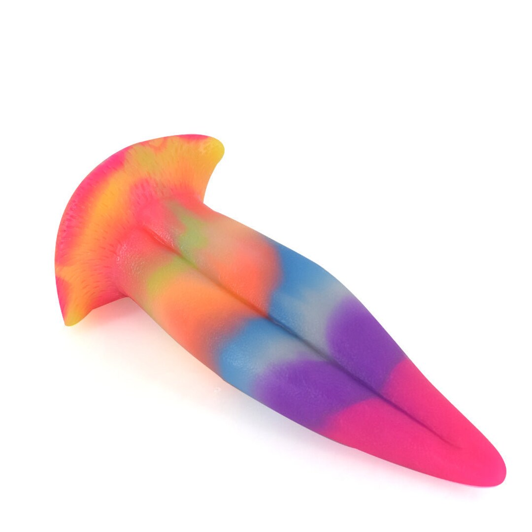 Rainbow Silicone Tongue Glow In Dark Dildos Etsy