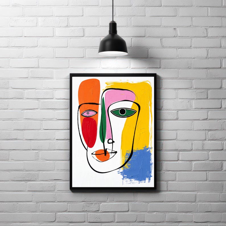 Abstract Face Art Print - Modern Line Portrait Poster, Colorful ...
