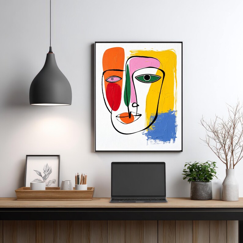 Abstract Face Art Print - Modern Line Portrait Poster, Colorful ...