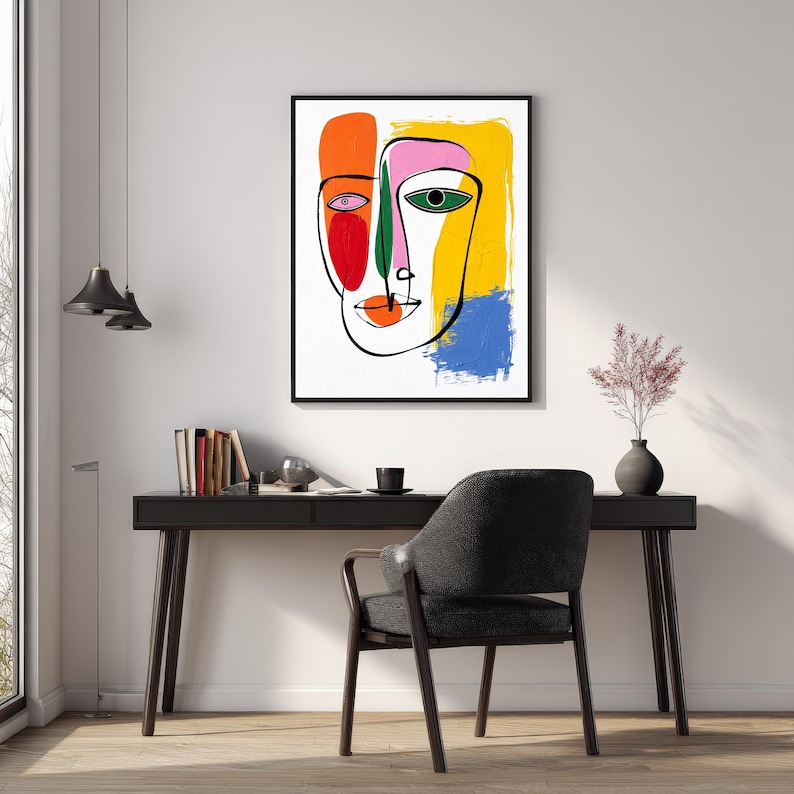Abstract Face Art Print - Modern Line Portrait Poster, Colorful ...