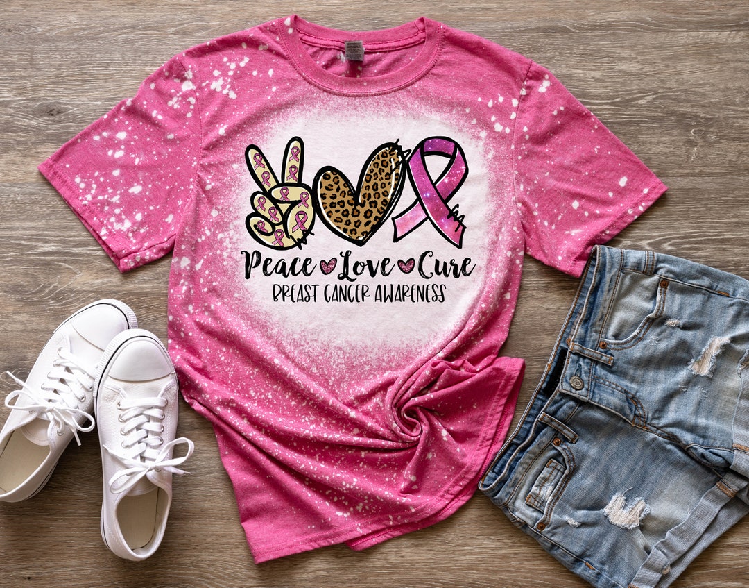 Breast Cancer Awareness Bleached Tee Pink Shirt - Etsy Breast Cancer Awareness Bleached Tee Pink Shirt - Etsy