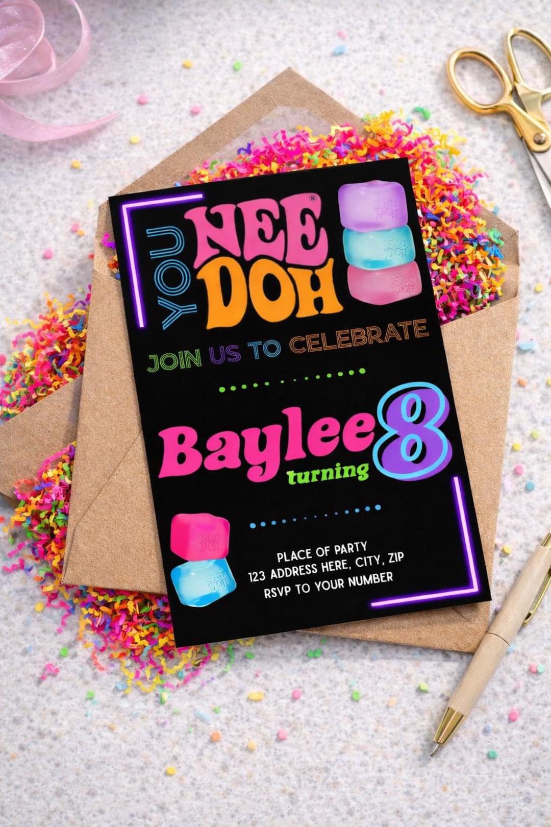 Needoh Birthday Invitation | Editable Squishy Party Invite | Kids ...