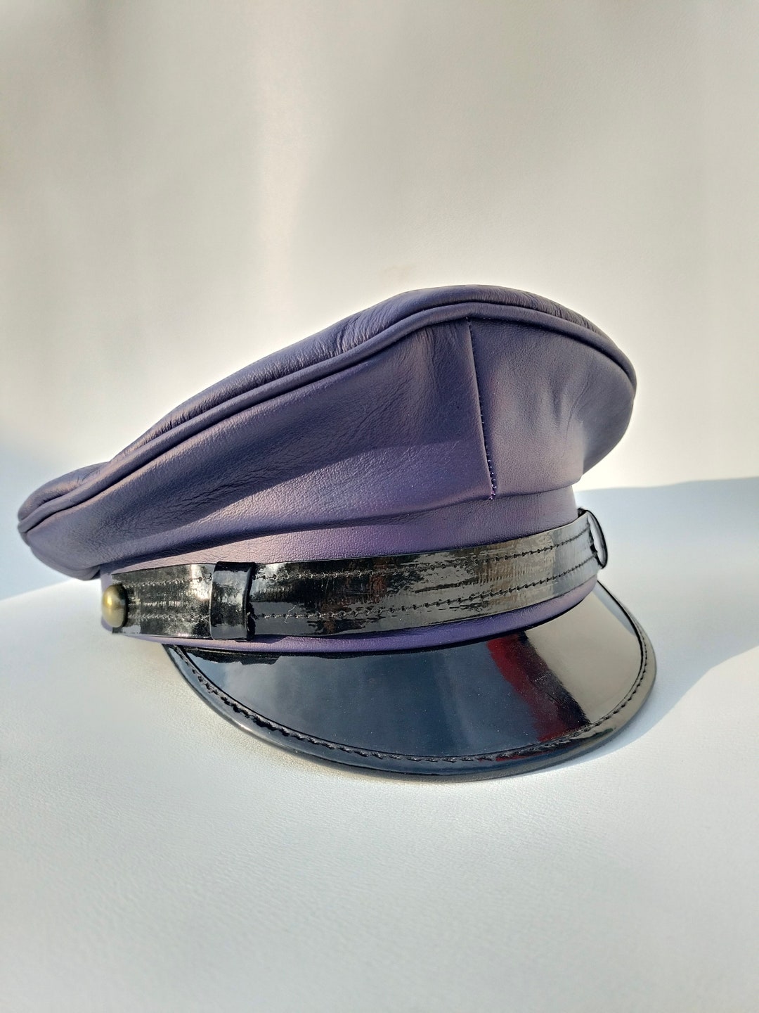 Handmade Muir Cap in Genuine Soft Leather/ Purple Color Army Muir Cap ...