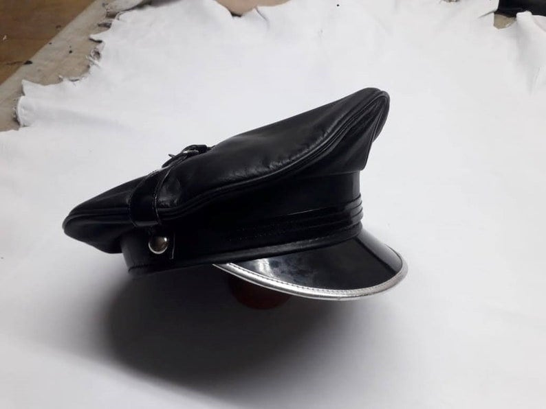 Muir Cap in Genuine Soft Leather/ Black Color Army Muir Cap/ Officer's ...