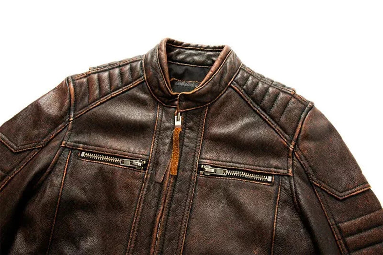 Men's Italian Vintage Brown Leather Jacket/ 80s Biker Style 100% ...