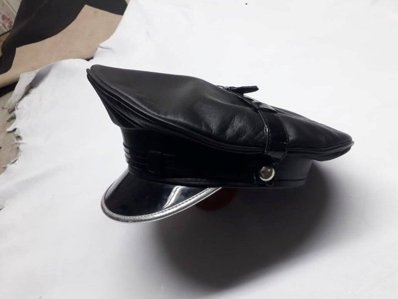 Muir Cap in Genuine Soft Leather/ Black Color Army Muir Cap/ Officer's ...