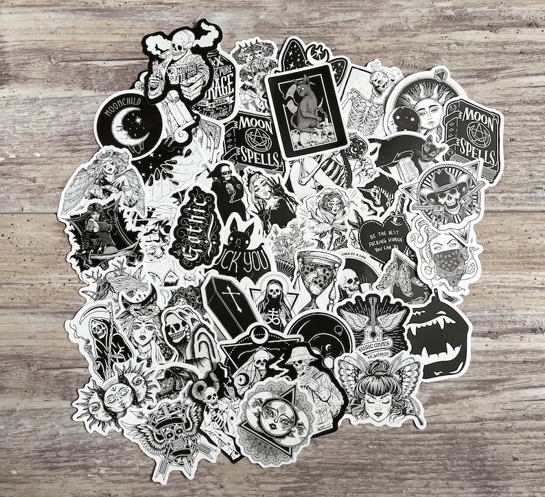 Black and White GOTH Vinyl Sticker Pack 10 20 50 - Etsy