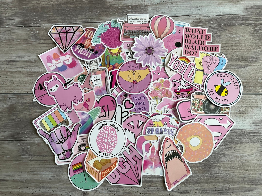 Vinyl, Waterproof, Cute, Pink Sticker Pack for Laptop, 10, 20,50 Phone ...