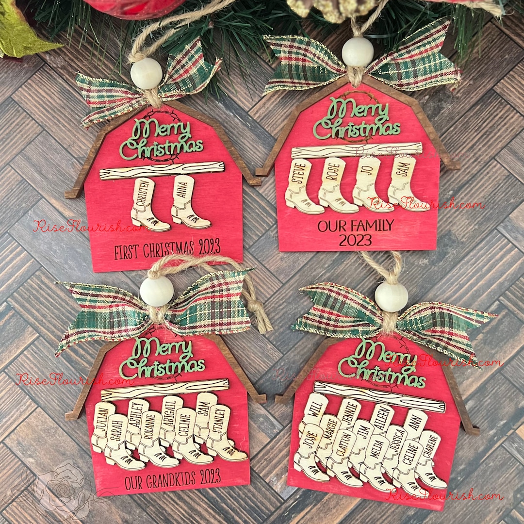 Cowboy Boots Family Ornament, Christmas Boot Ornament, Personalized ...