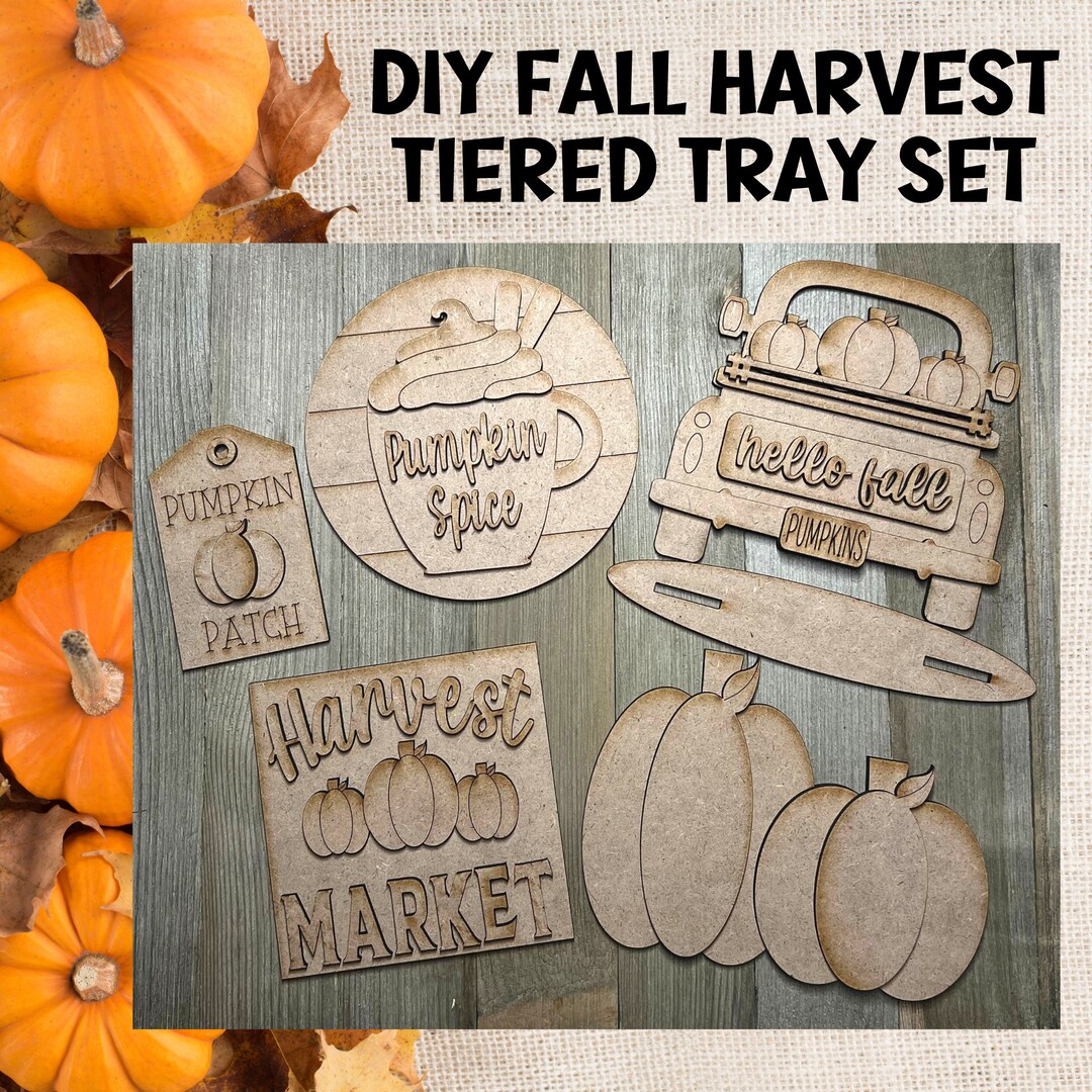 DIY Fall Unpainted Blanks, Unfinished Wood Blanks, Fall Tiered Tray ...