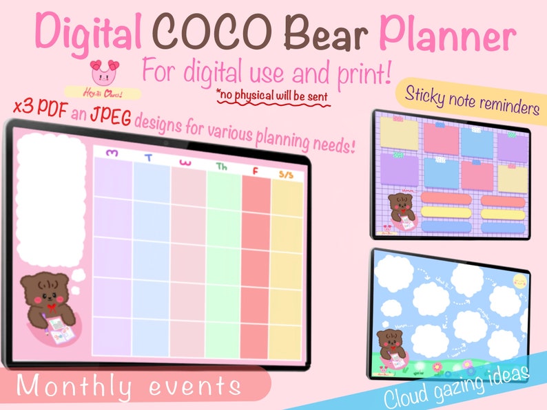 Kawaii Cute Digital Weekly Planner A4 Printable Calendar Monthly ...