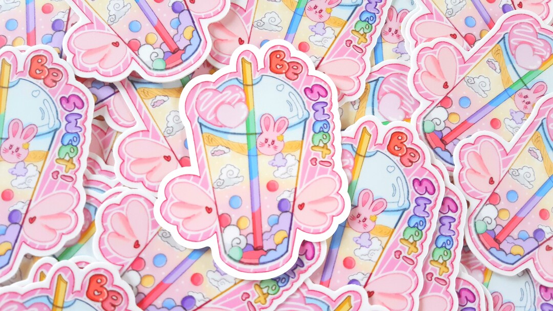 Pastel Rainbow Boba Tea Solo Matte Sticker Kawaii Bubble Tea Drink Art ...