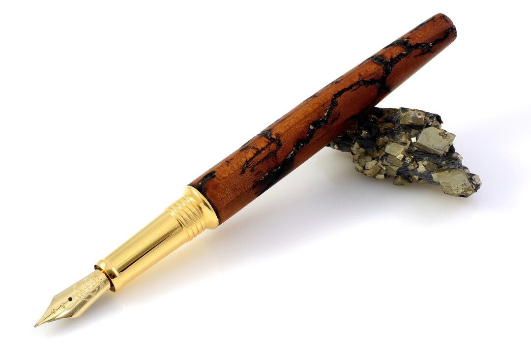 Fountain Pen Dark Lightning Strike 18k Gold Lightning Feather - Etsy