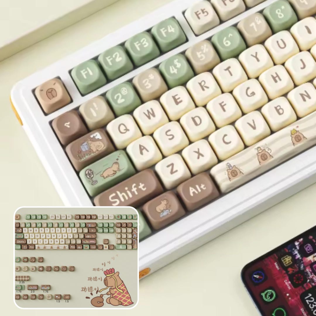 131 Keys Kawaii Capybara Keycap Set, Cute Artisan Keycap for Mechanical ...