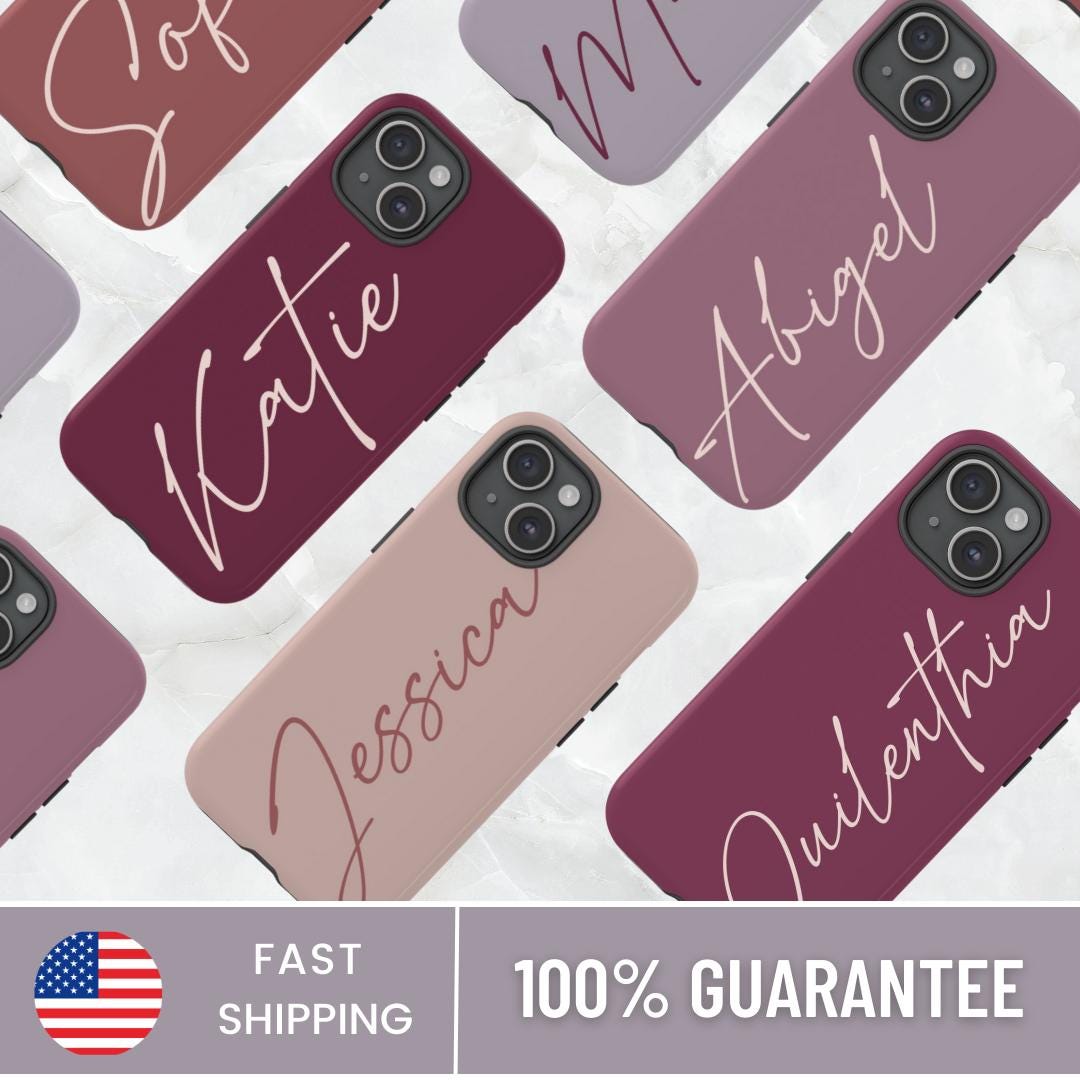 Personalize Name Purple Phone Case for iPhone Glossy 16 15 14 13, Pink ...