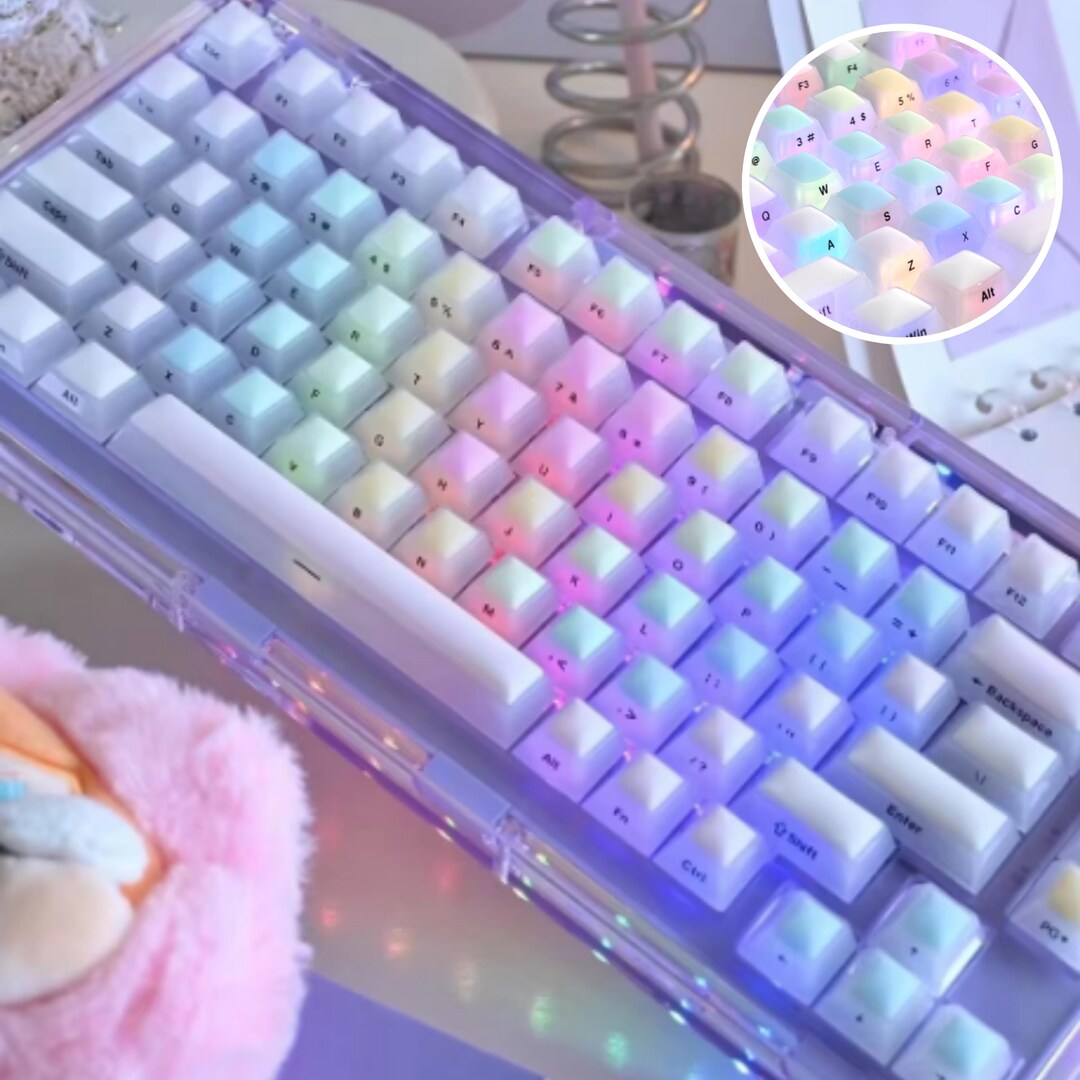 124 Keys Candy Color Rainbow Keycaps, Rainbow Transparent Keycap Set ...