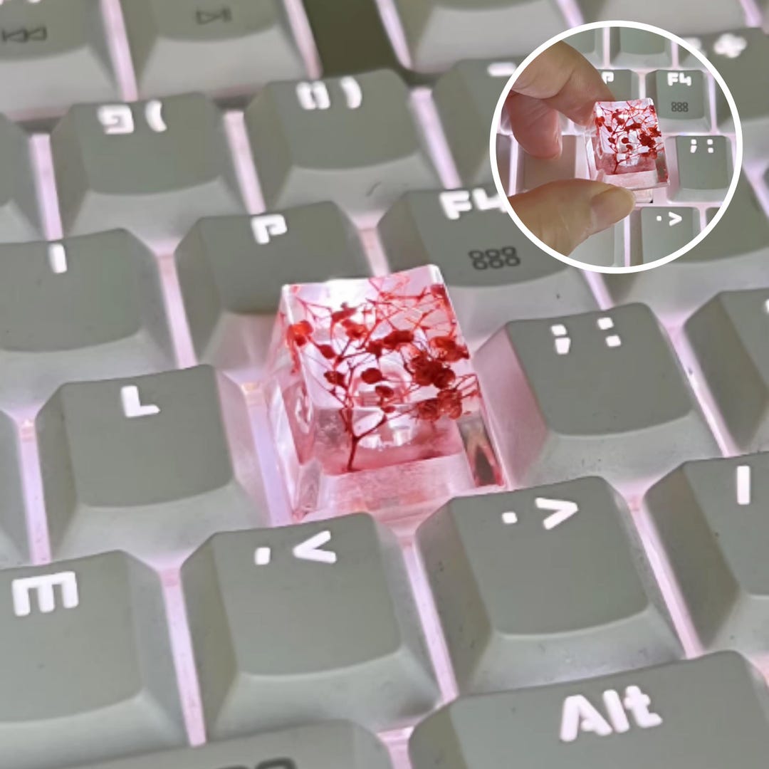 1pc Stunning Epoxy Keyboard Keycap With Dried Flowers, Red Flower Dried ...