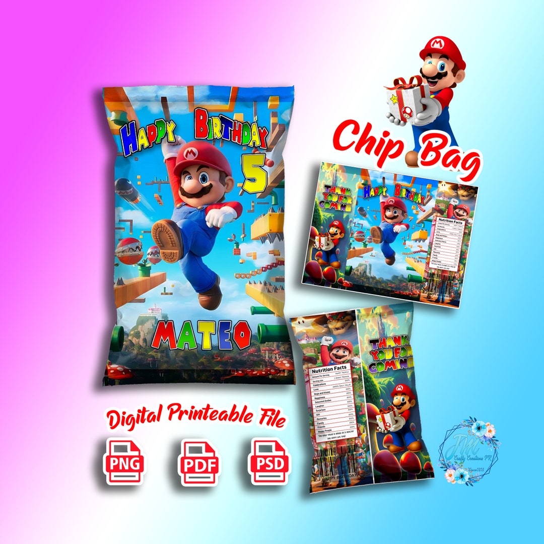 Mario Bros Movie Chip Bag Printable Template With Font Include - Etsy UK