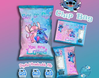 Stitch and Angel Gender Reveal Chip Bags - Etsy UK