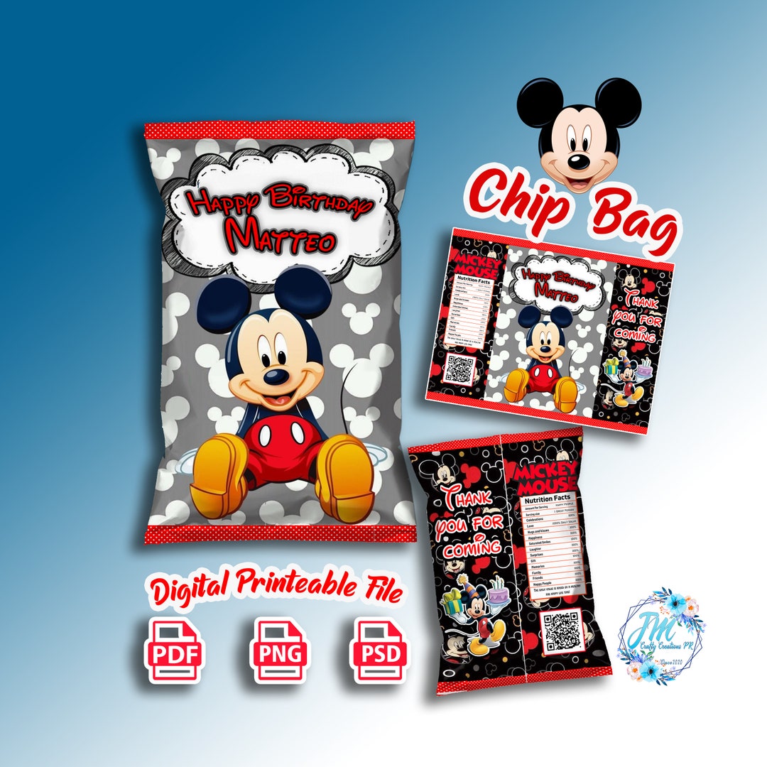 Mickey Mouse Chip Bag Printable Template With Font Include - Etsy Australia