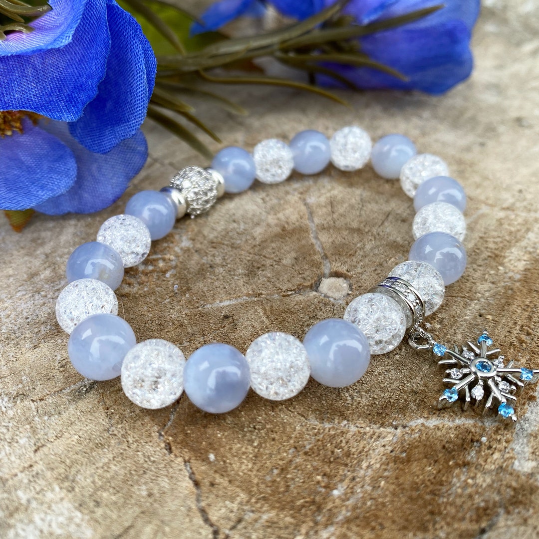 Snowflake Bracelet Light Blue Jade Bracelet Christmas Charm Beaded ...