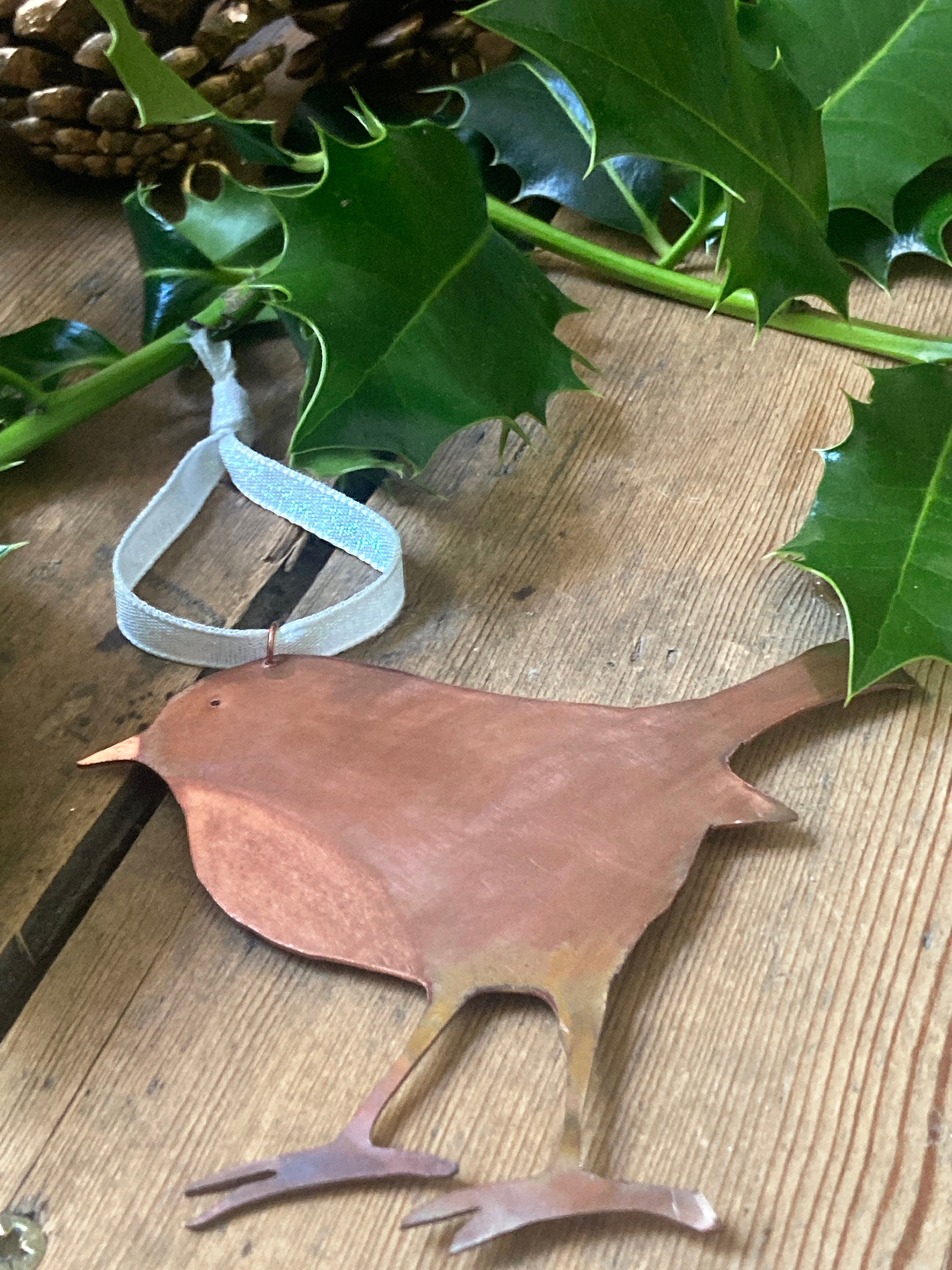 Metal Robin Ornament Winter Garden Decoration Flame Painted | Etsy