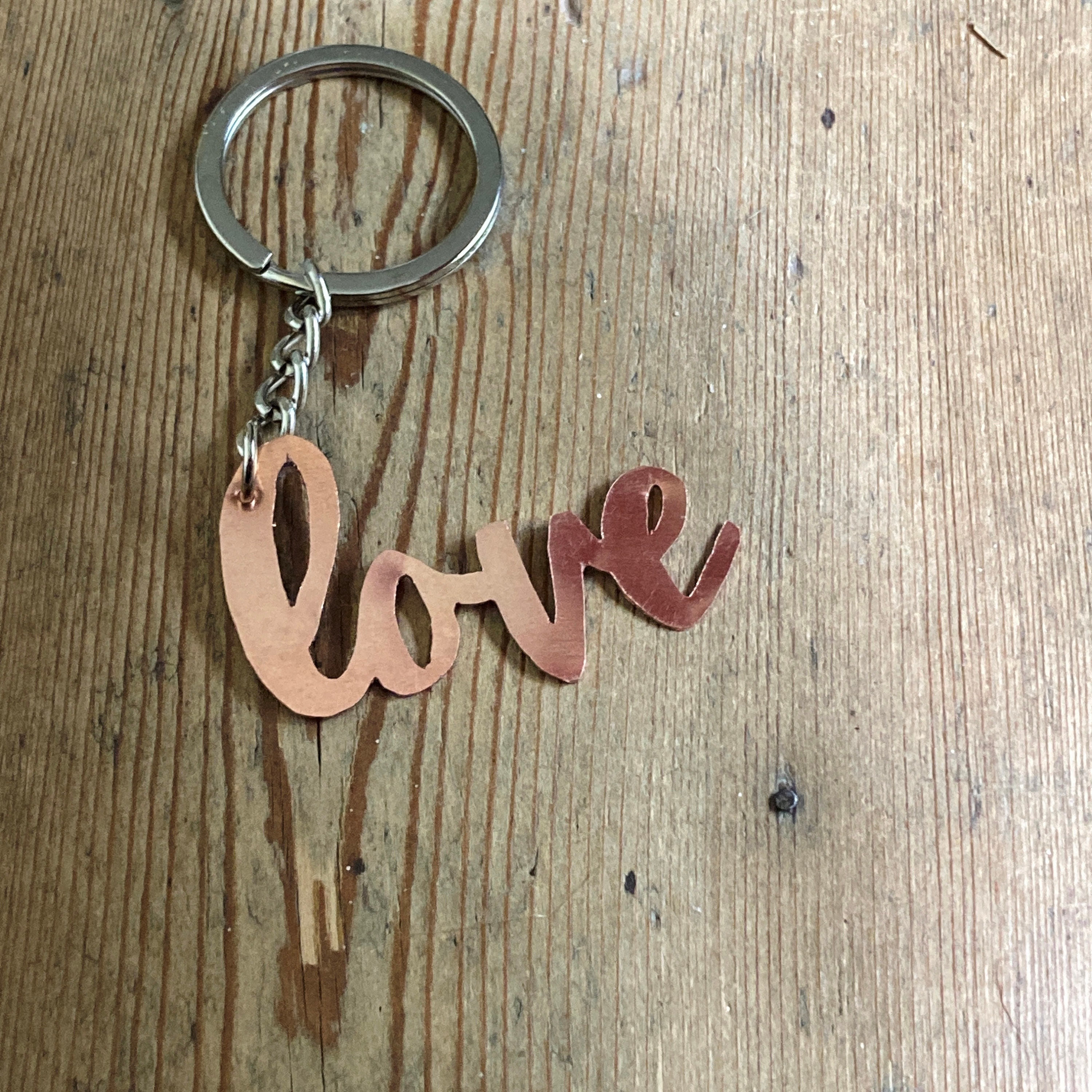 Copper Love Keyring metal script handwriting keychain gift | Etsy
