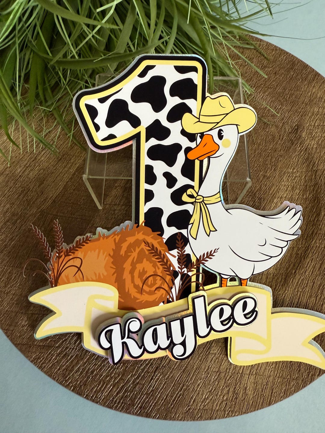 Farm 1st Birthday Cake Topper Cow Print Number One With Duck ...