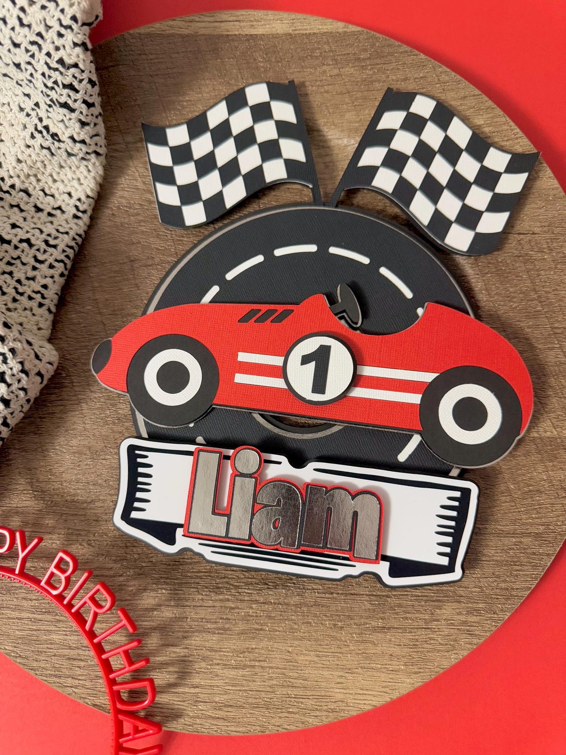 Retro Racing Theme Race Car Cake Topper, Fast One Two Fast Retro Car ...