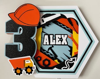 Construction-themed Wooden Cake Topper Personalized Construction Cake ...