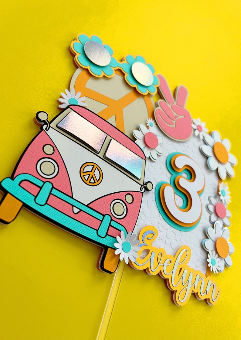 Groovy Retro Hippie Flower Power Personalized Name Cake Topper - Party ...